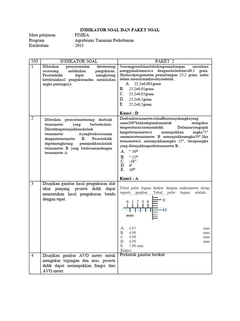 Indikator Soal Dan Paket Soal | PDF | Metode & Bahan Ajar