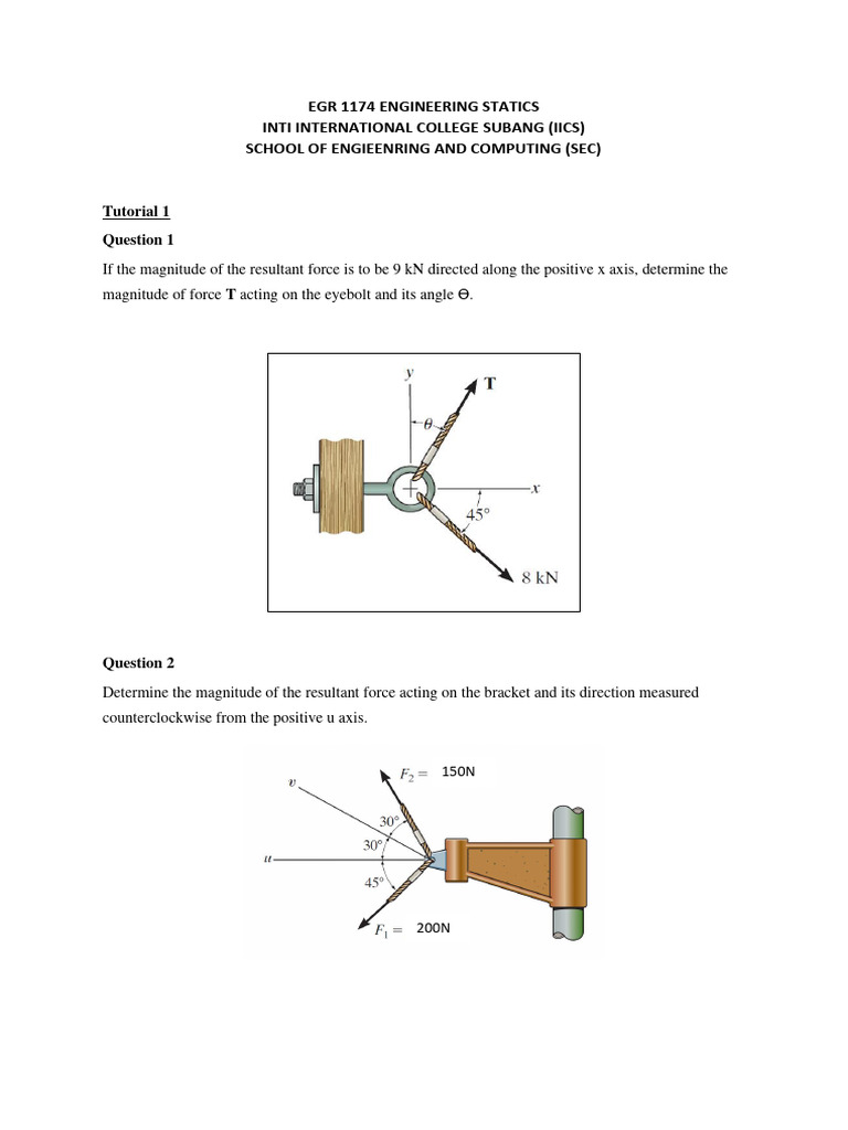 EGR 1174 ENGINEERING STATICS Tutorial 1 | PDF