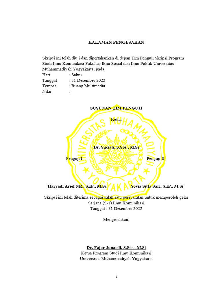 Halaman Pengesahan Skripsi | PDF | Ilmu Sosial | Seni & Disiplin Bahasa