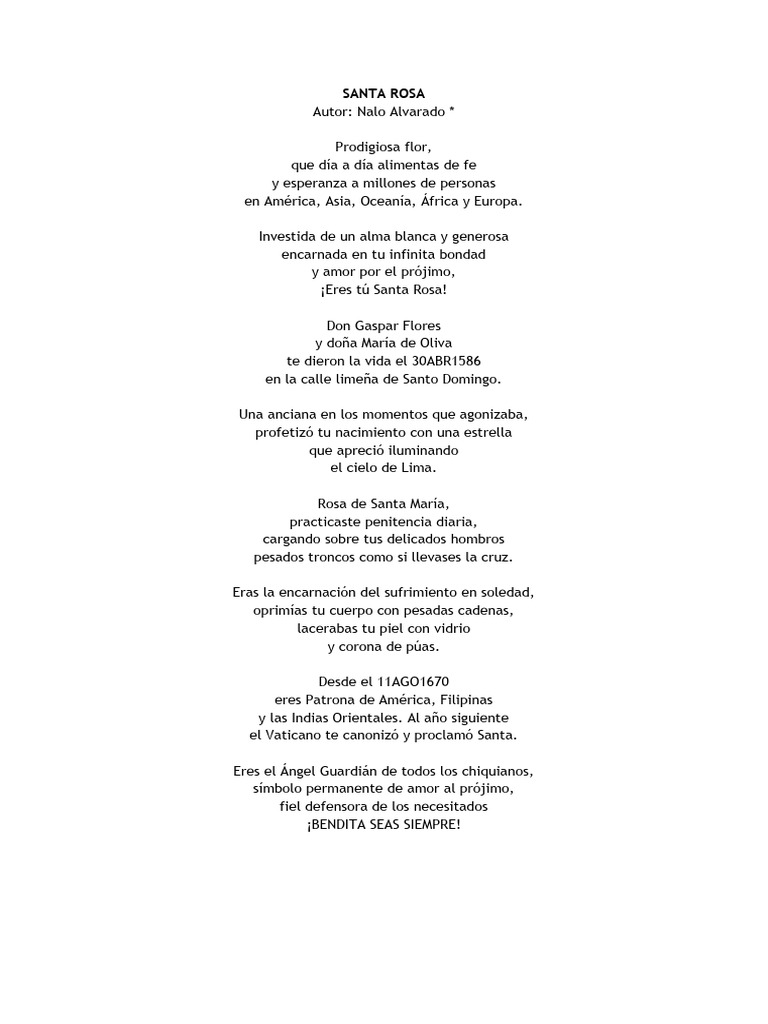 Poesia A Santa Rosa de Lima | PDF
