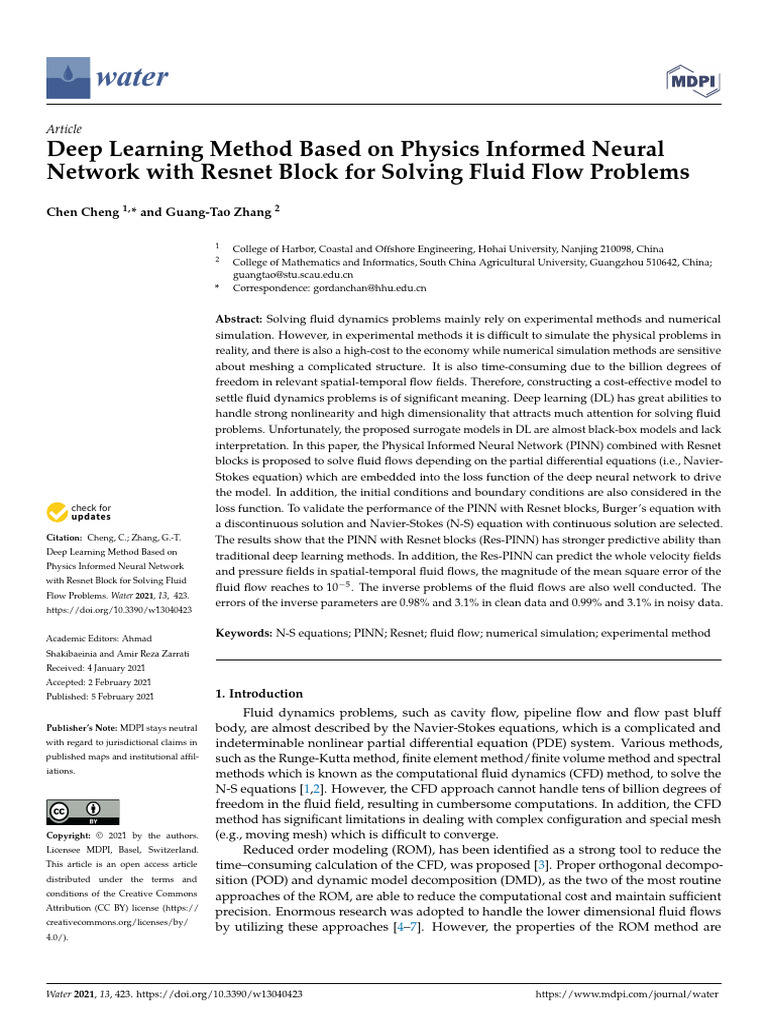 Deep Learning Method Based On Physics Informed Neural Network With Resnet Block For Solving 