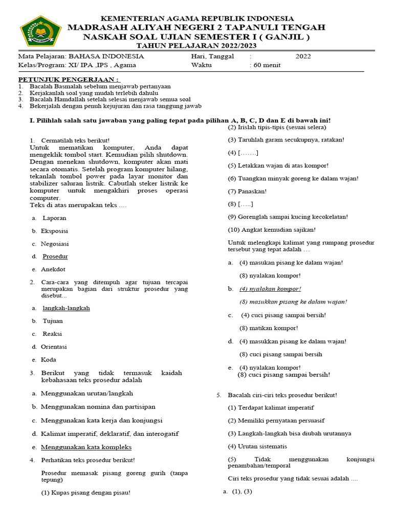 SOAL B.Indonesia KLS XI | PDF