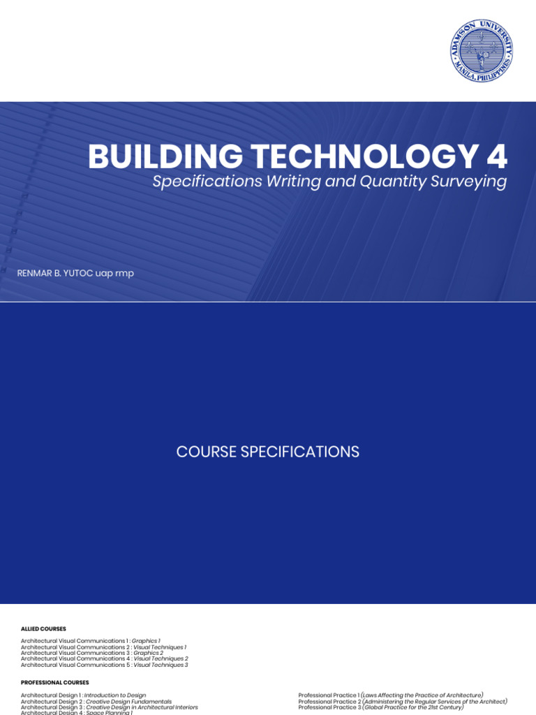 Building Technology 4 Week 1 | PDF | Specification (Technical Standard ...