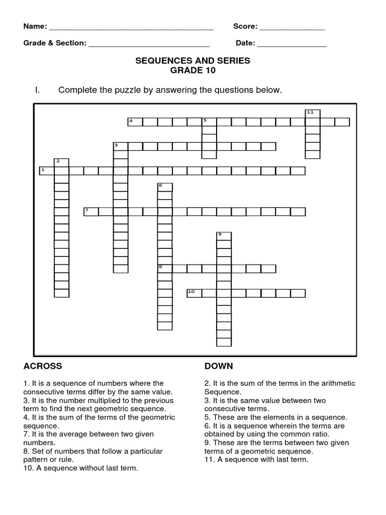 Grade 10 Sequences and Series Puzzle | PDF