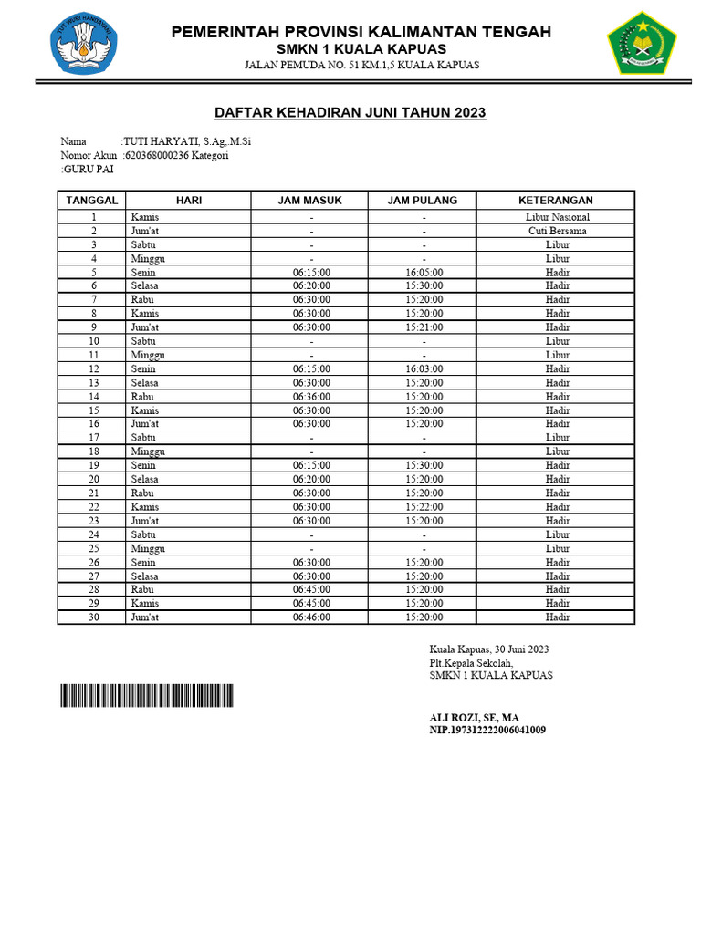 ABSEN JUNI 23 - Tuti | PDF
