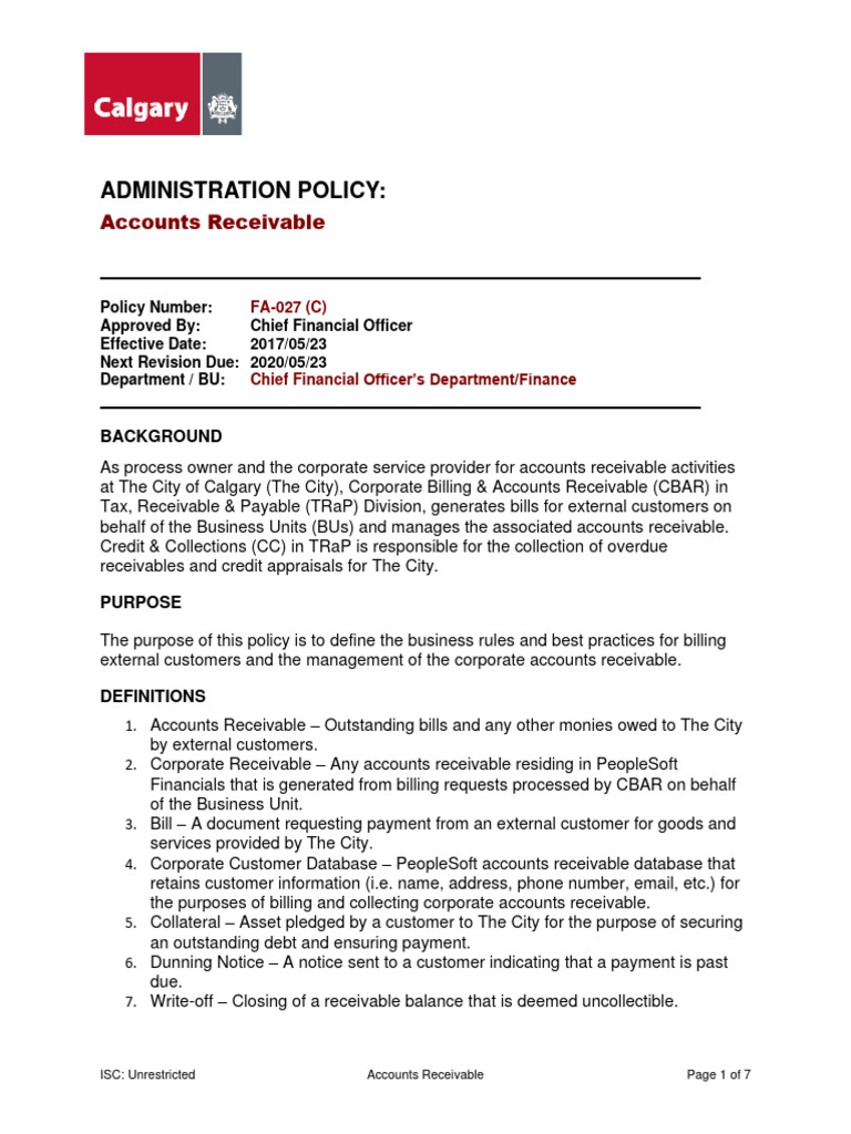 Accounts Receivable Policy | PDF | Cheque | Credit Card