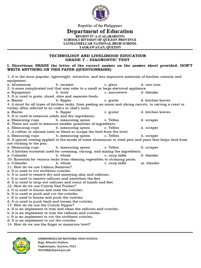 g7 Diagnostic Test 2023-2024 | Download Free PDF | Spoon | Dough