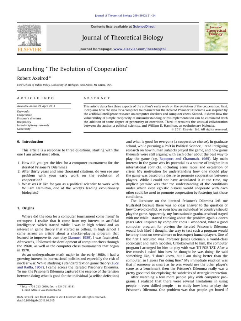 Axelrod-Launching The Evolution of Cooperation - Check | PDF ...