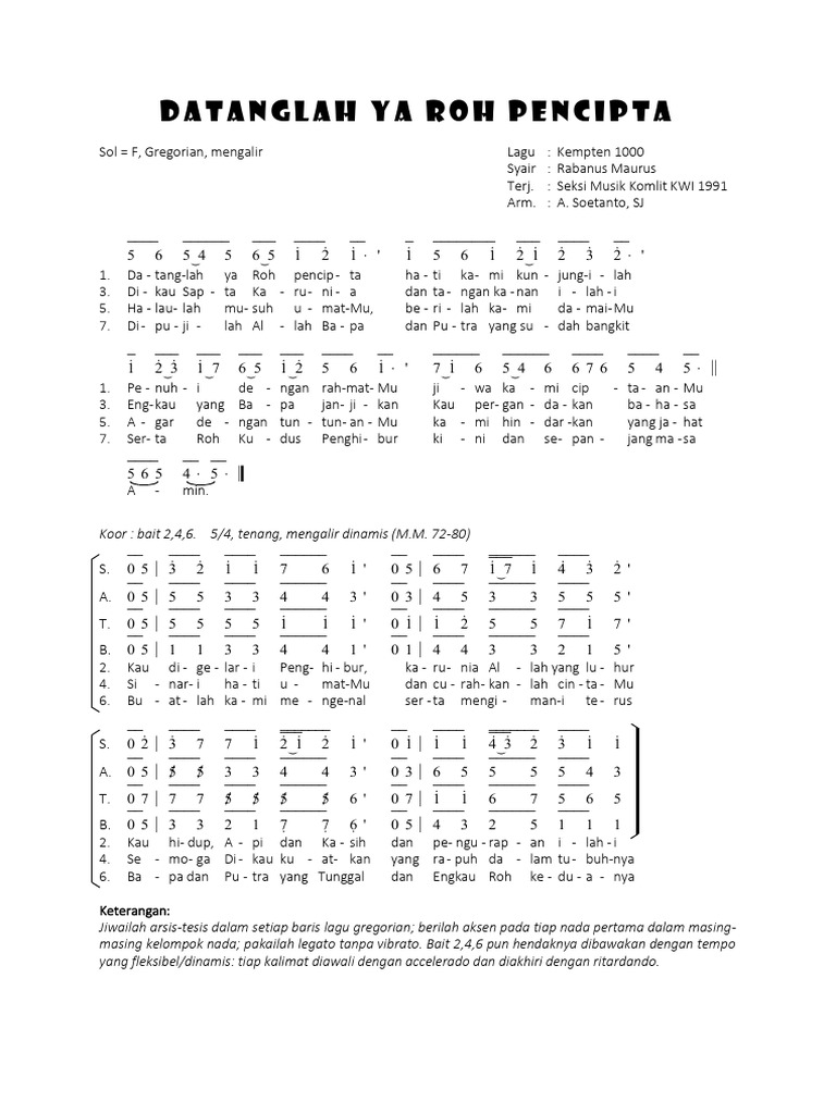 Datanglah Ya Roh Pencipta | PDF