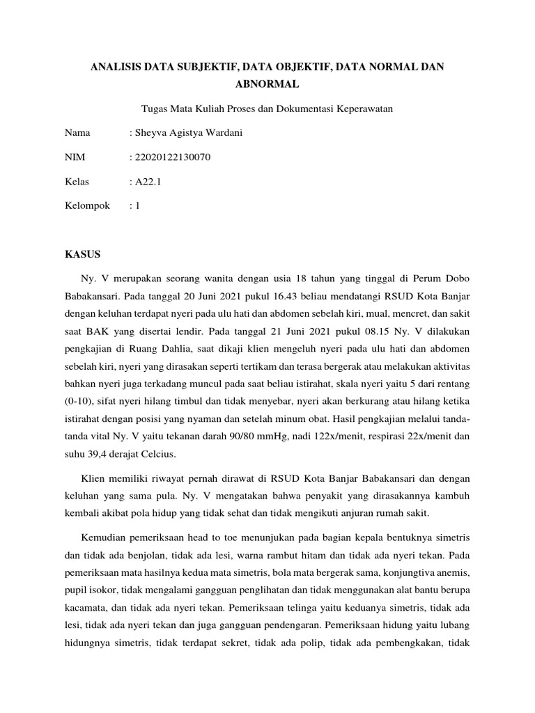 Analisis Data Subjektif dan Objektif Nyeri | PDF