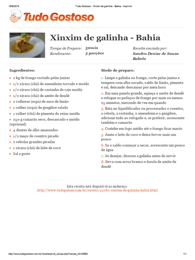 Xinxim de Galinha | PDF | Caldo | Alimentos
