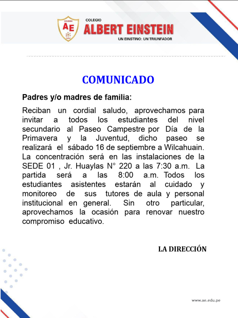 Comunicado - Paseo-1 | PDF