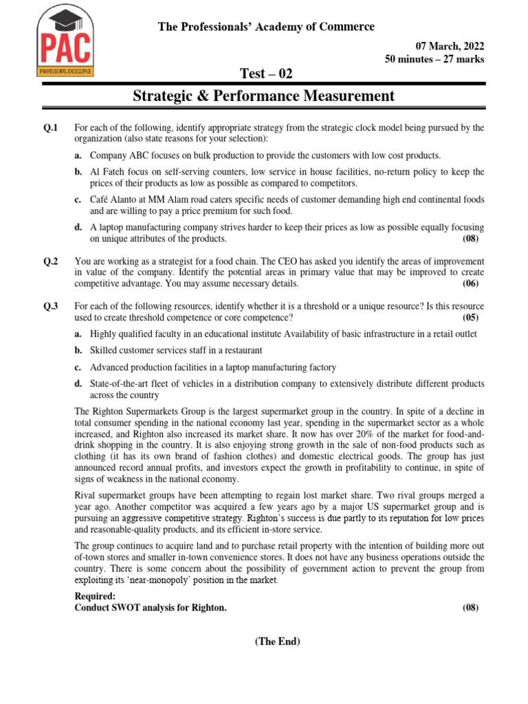 SPM Test-2 Q. Paper (CH 4 To 5) Final | PDF | Supermarket | Retail