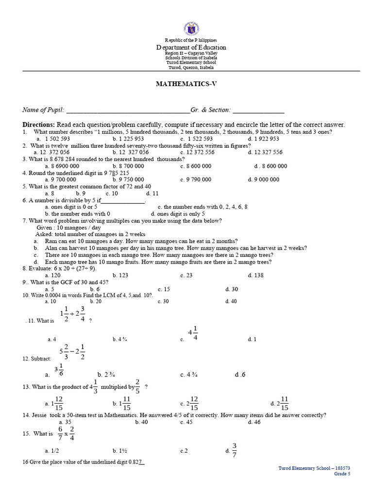 Diagnostic Test All Subjects | PDF | Volume | Spreadsheet