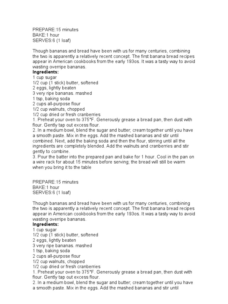Easy Banana Bread Recipe with Cranberries | PDF | Technology & Engineering