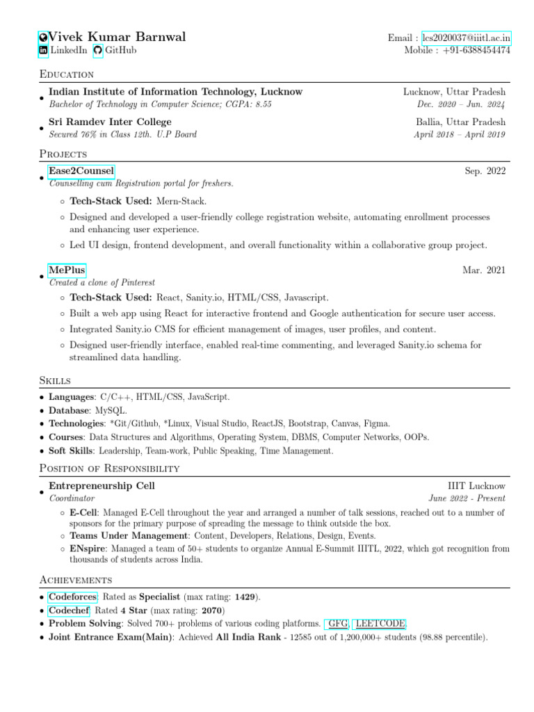 Vivek Barnwal Resume | PDF | Databases | Mobile App