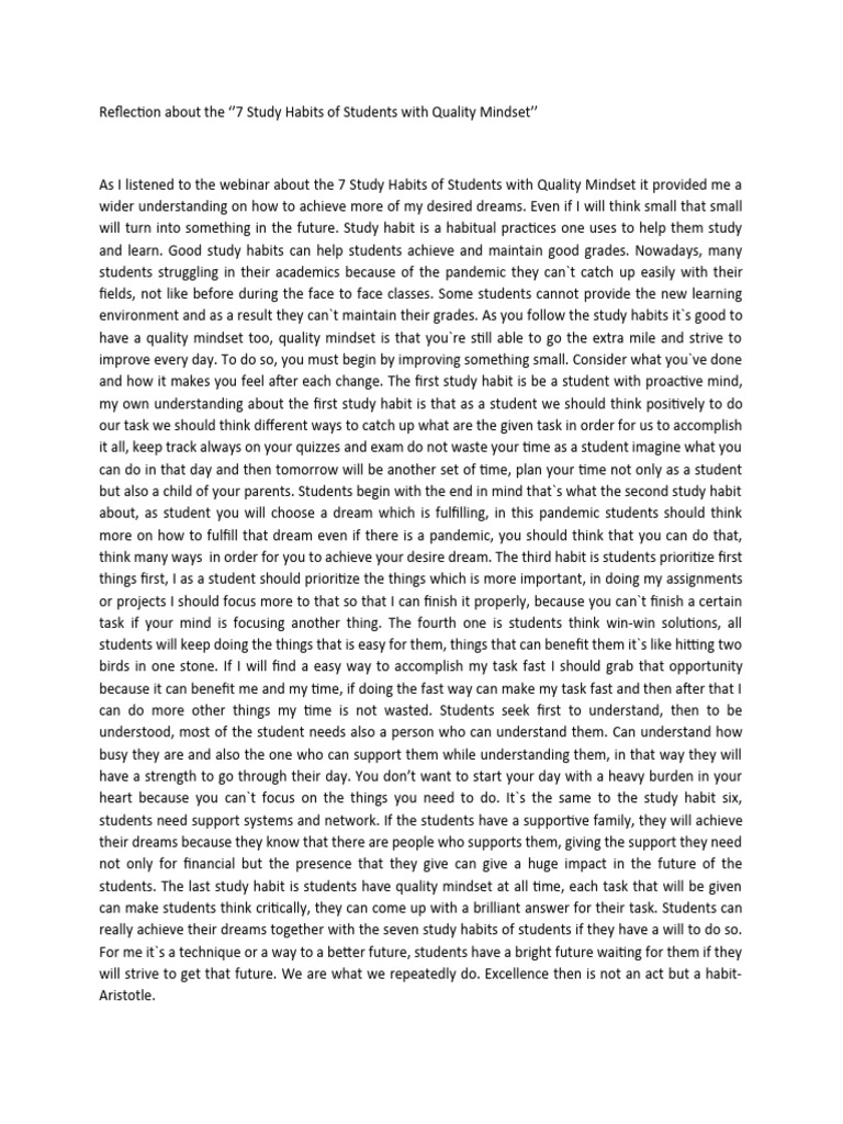 Reflection About The Webinar | Download Free PDF | Mindset ...