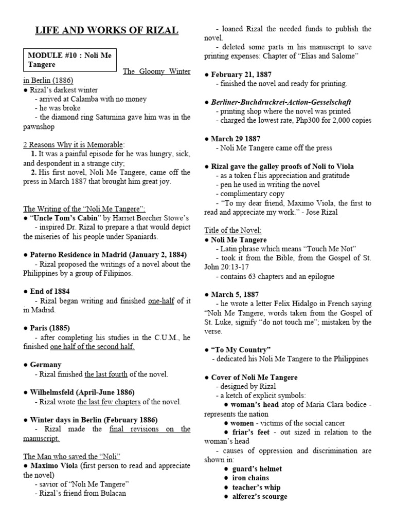 Life and Works of Rizal Notes | PDF | Tagalog Language | Philippines