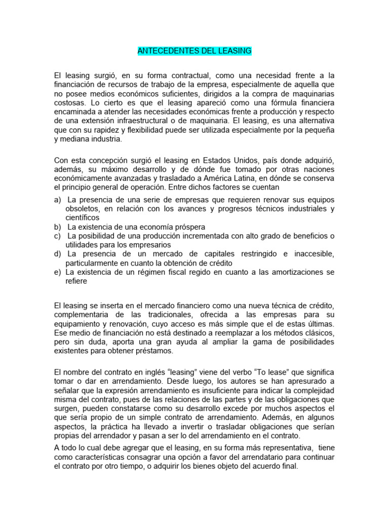 Historia y Conceptos del Leasing | PDF | Economias | Derecho privado