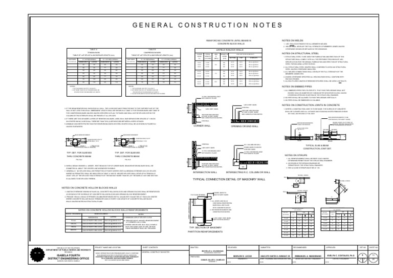 General Construction Notes: Typical Connection Detail of Masonry Wall ...