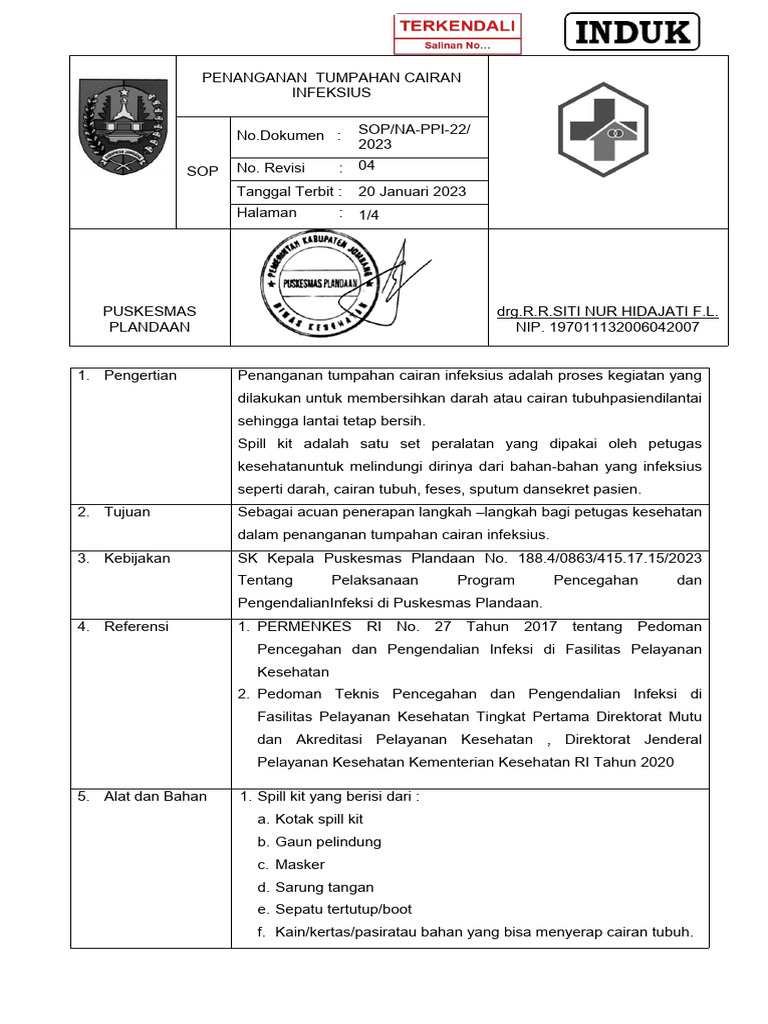 Sop Prosedur Tumpahan Cairan Infeksius | PDF