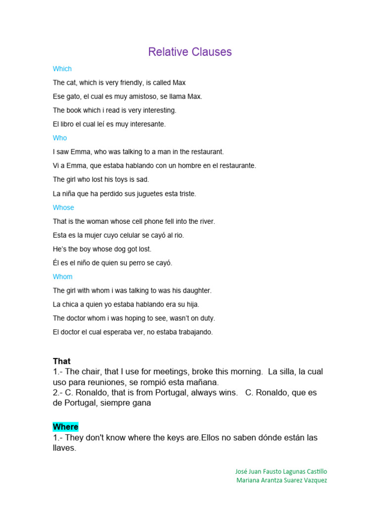 Copia de Homework 19 Relative Clauses | PDF