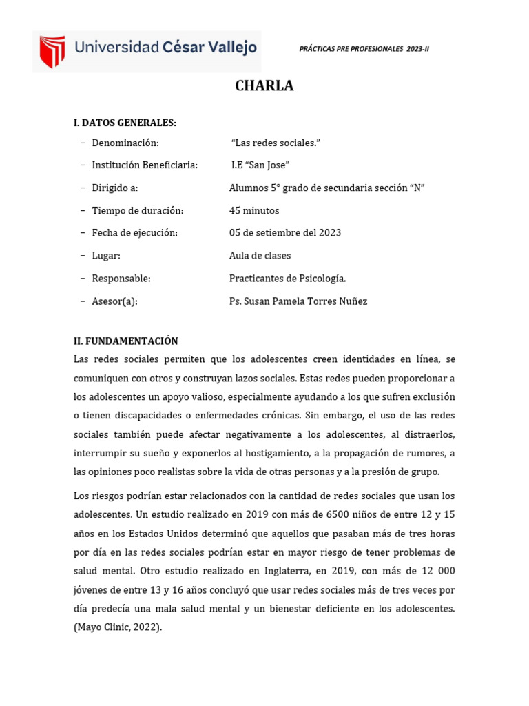 Esquema de Charla | PDF | Red social | Sicología