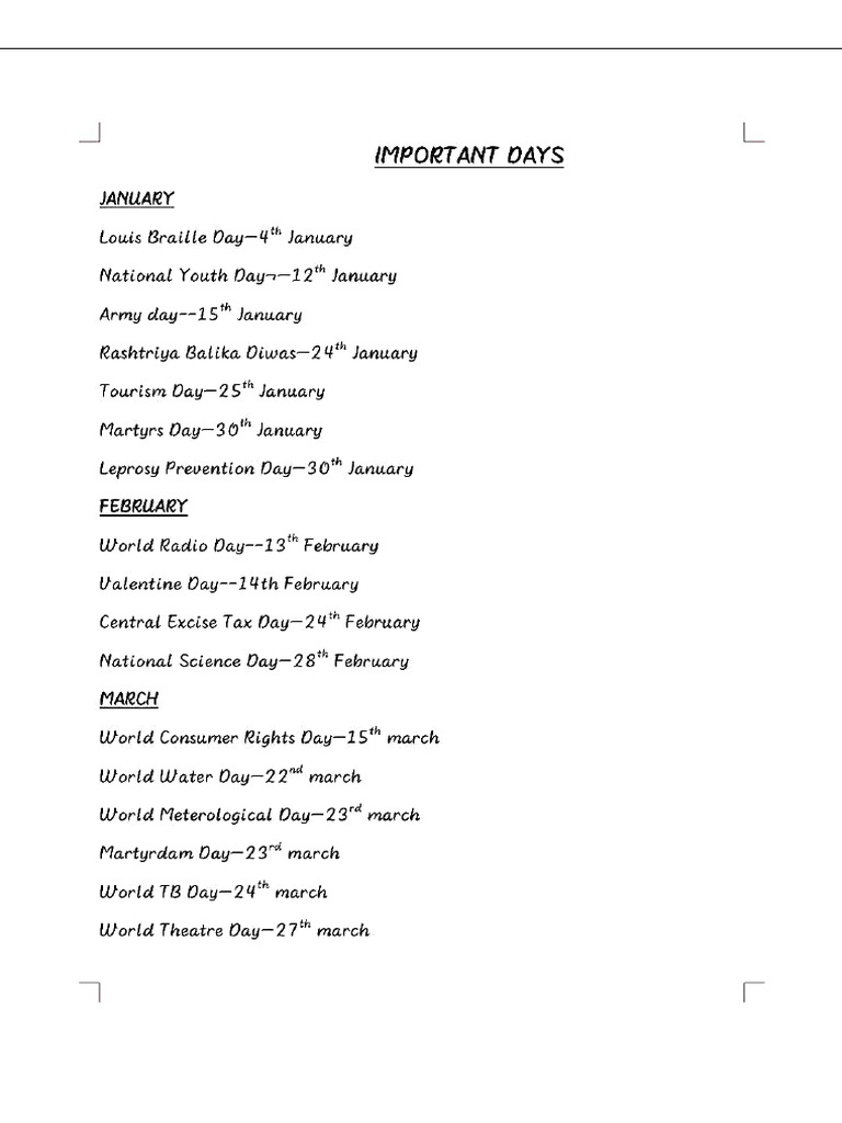 Important Days | PDF