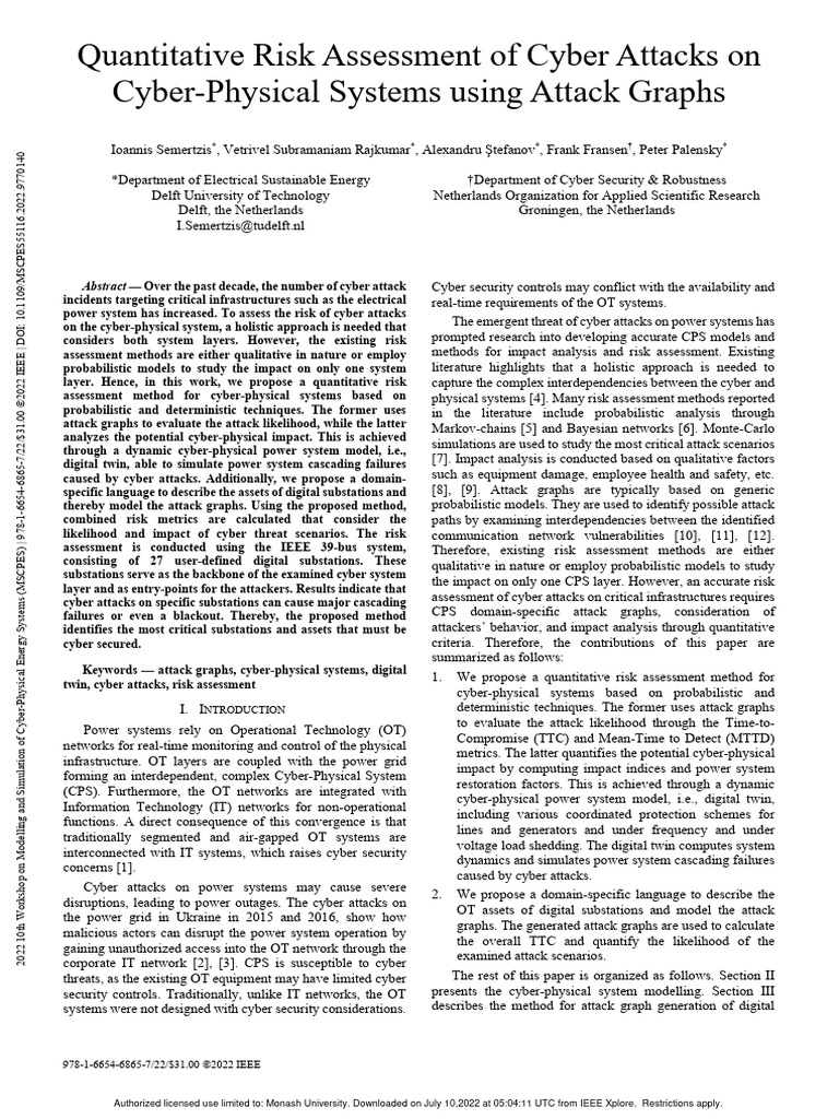 Quantitative Risk Assessment of Cyber Attacks On Cyber-Physical Systems ...