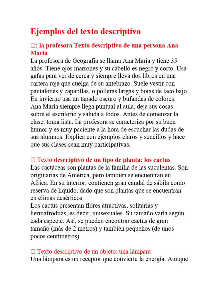 Ejemplos Del Texto Descriptivo | PDF