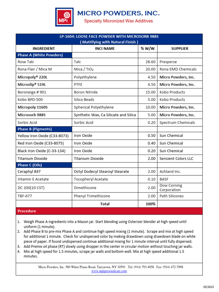 Loose Face Powder With Microsorb | PDF | Titanium Dioxide | Chemical ...