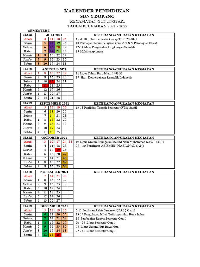 Kaldik Sekolah 2021-2022 | PDF