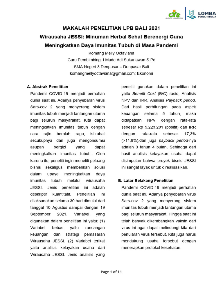 LPB Bali 2021 - Komang Melly Octaviana | PDF | Pengembangan Diri | Kesehatan Holistik