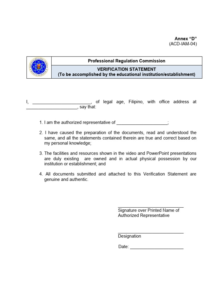 Acd Iam 04 Verification Statement | PDF