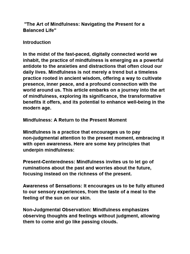 The Art of Mindfulness - Navigating The Present For A Balanced Life ...