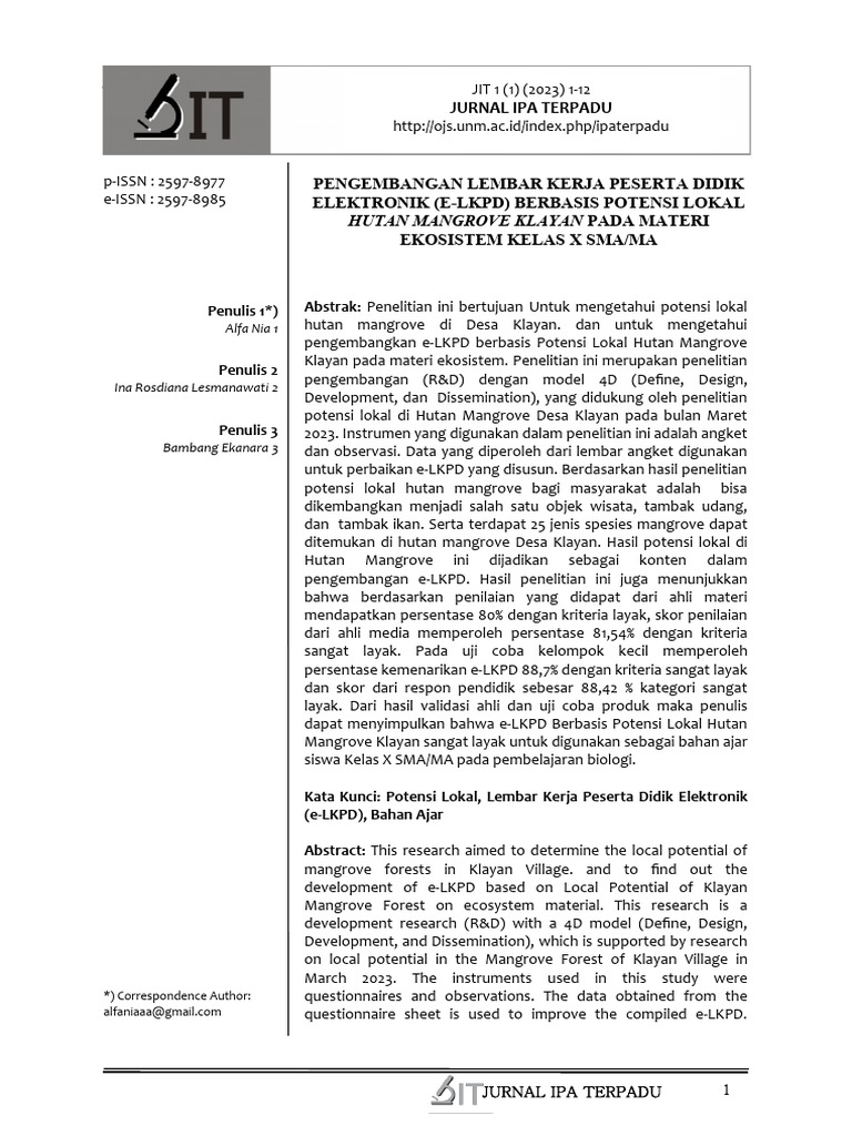 Template Jurnal IPA Terpadu (JIT) | PDF