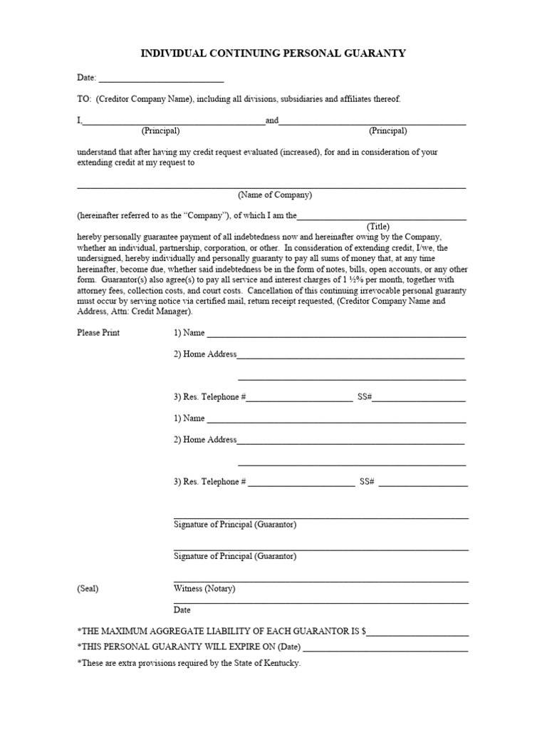 Personal Guarantee Form 02 | PDF | Guarantee | Surety