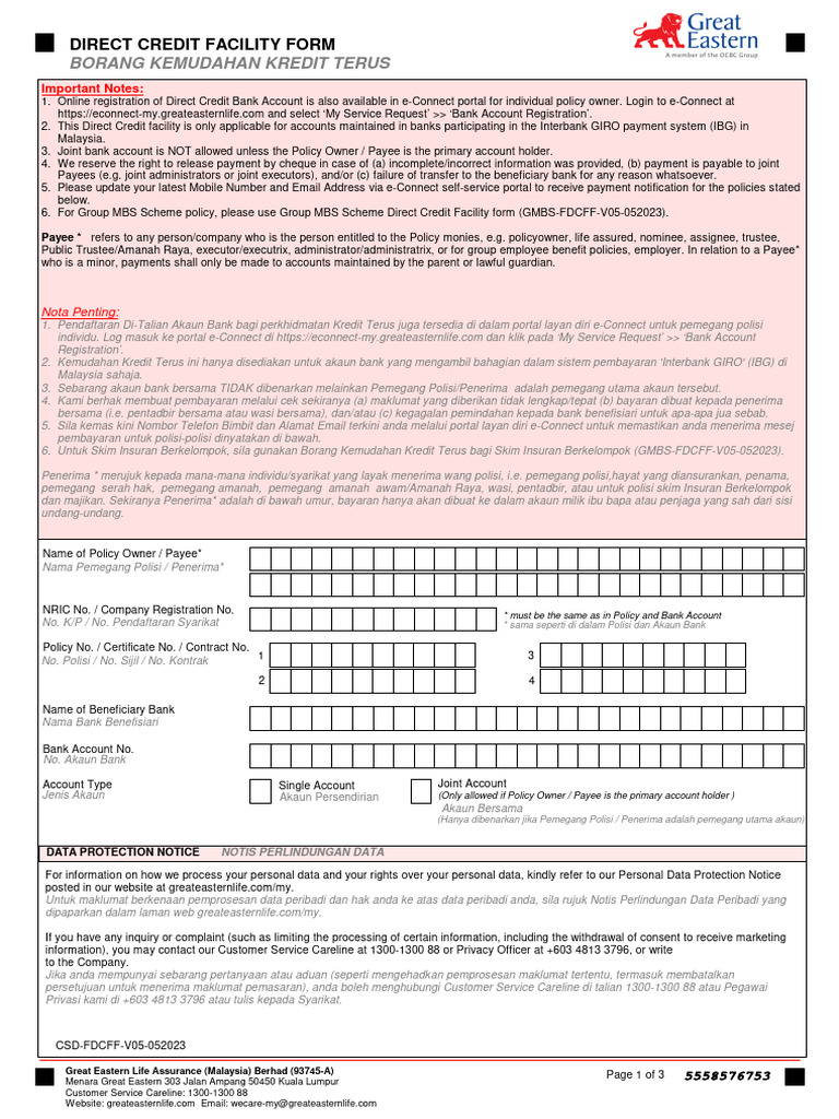 Direct Credit Facility Form Malaysia | PDF | Liquidation | Corporations