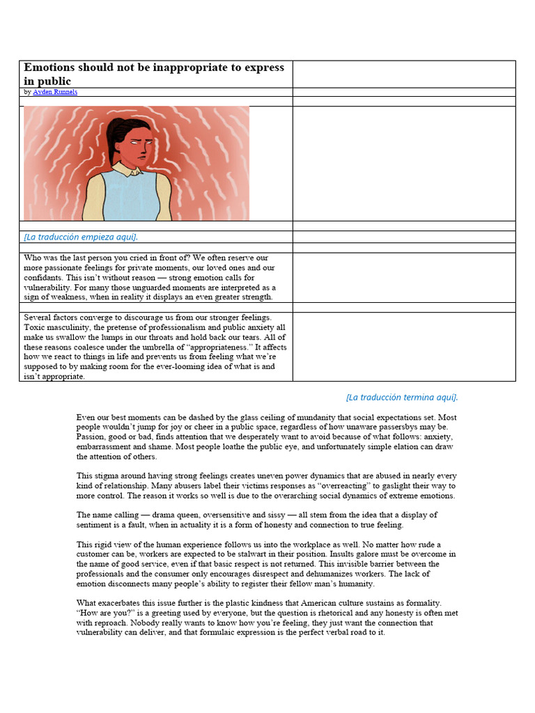 Emotions Should Not Be Inappropriate To Express in Public | PDF ...