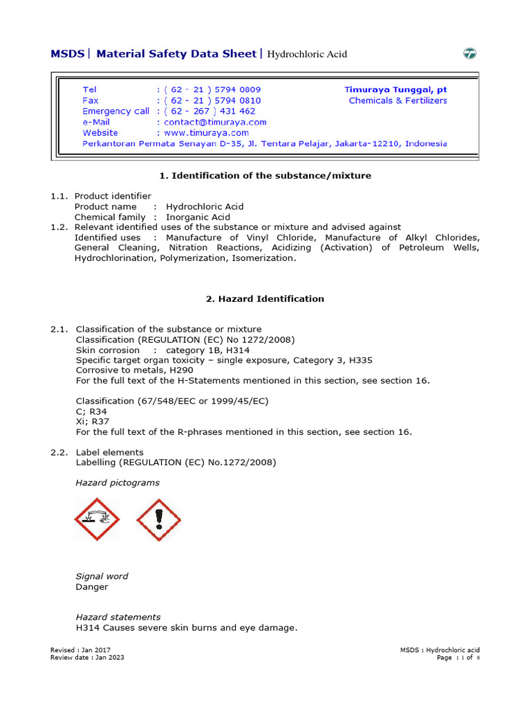 14 MSDS HCL TK-2 | Download Free PDF | Personal Protective Equipment | Physical Sciences