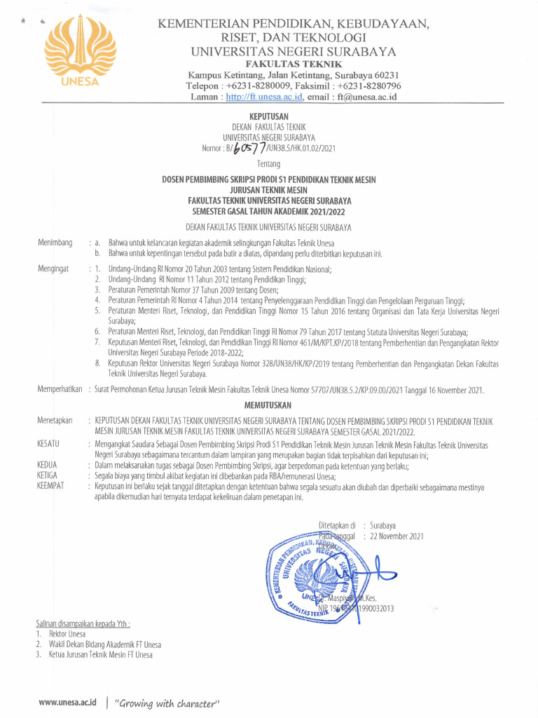 SK Pembimbing Skripsi S1 PTM | PDF