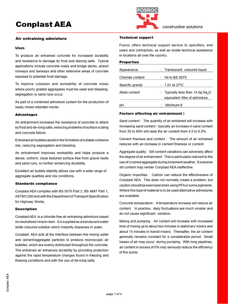 TDS Conplast AEA India3 | PDF | Concrete | Cement