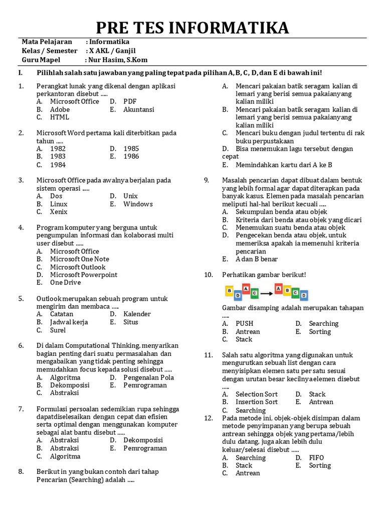Soal Pts Informatika Xakl - Nur - Hasim | PDF