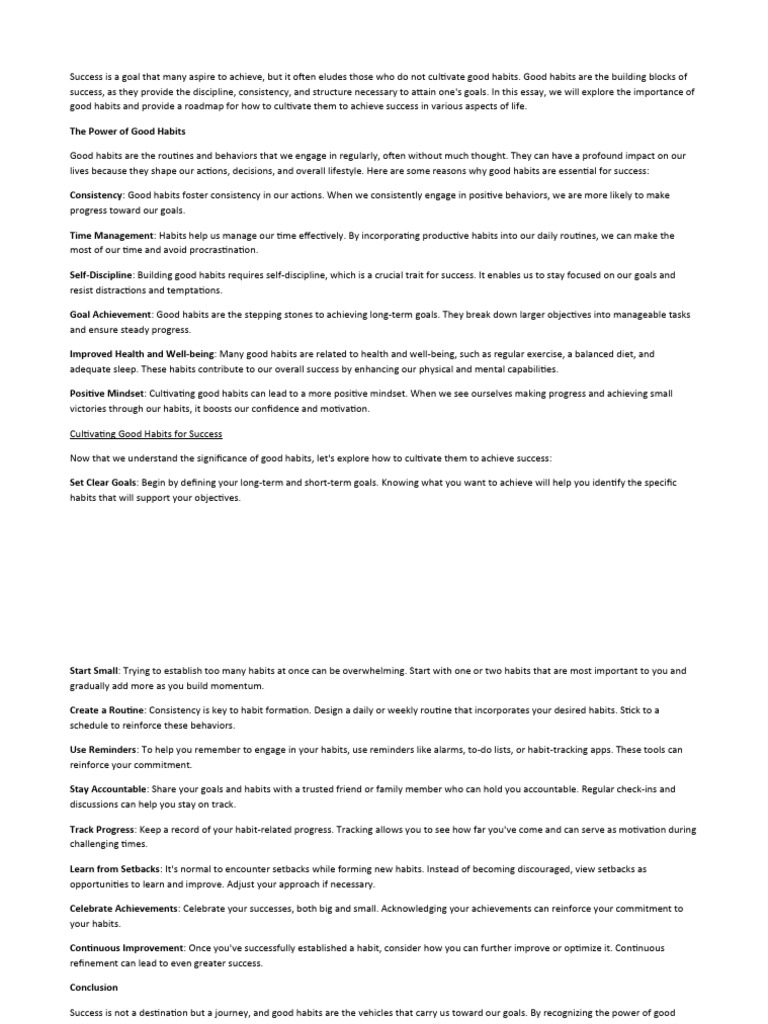 Achieving Success Through Good Habits | PDF | Disciplines | Goal