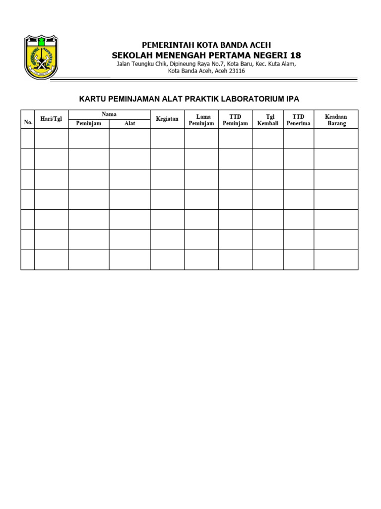 Kartu Peminjaman Alat Praktikum Ipa | PDF