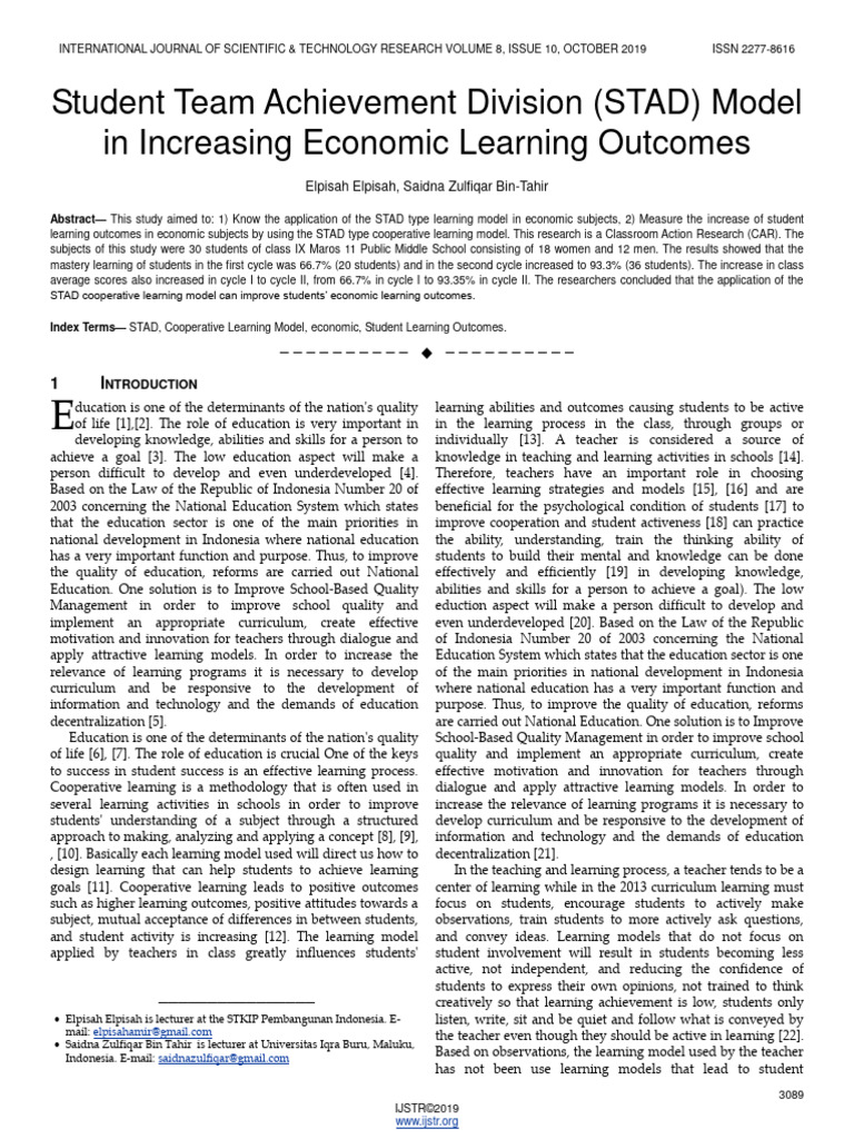 Student Team Achievement Division Stad Model in Increasing Economic ...