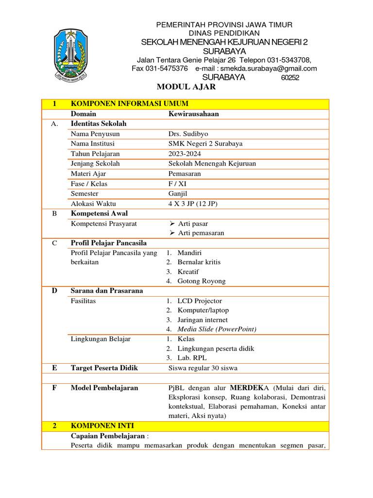 4.4 Modul Ajar Marketing Kelas XI - Fase F | PDF