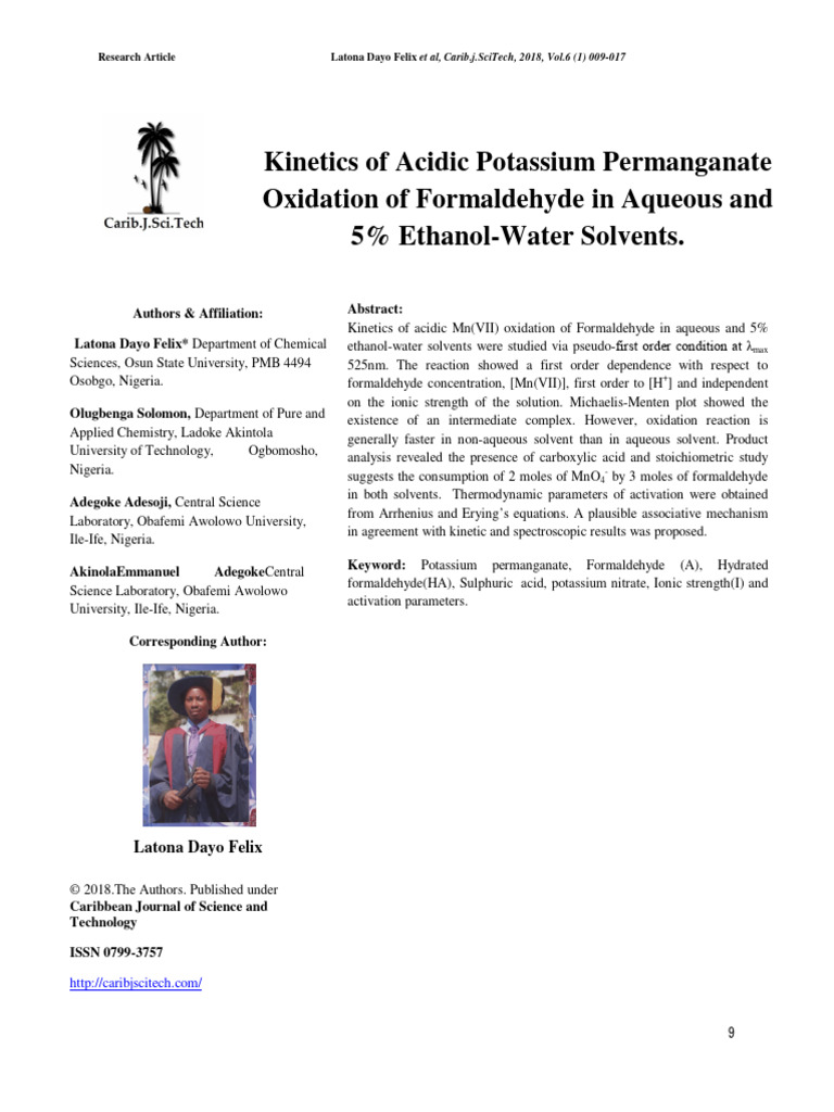 Kinetics of Acidic Potassium Permanganate | PDF | Chemical Reactions | Acid