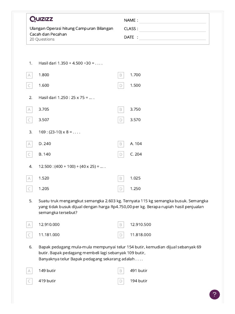 K6 - PTS Bilangan Cacah 1 | PDF