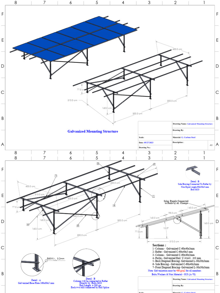 Drawing of GZ Solar Panels Mounting Structutre | PDF | Manufactured ...